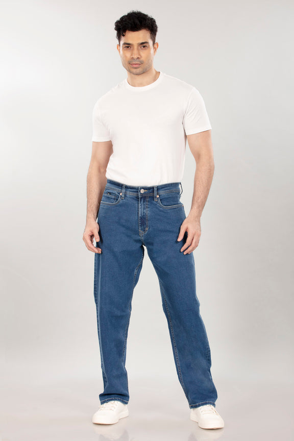 Custom-made Mid Blue Stretch Denim - Relaxed Fit Jeans for Any size ...