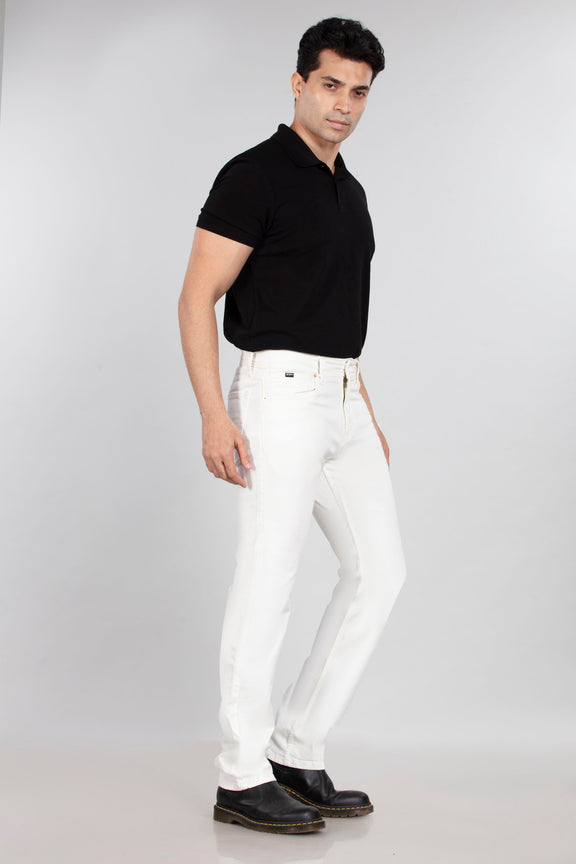 Ready-made Pure White Stretch Denim - Straight Fit Jeans for Any size ...