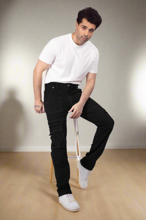 Custom-made Carbon Black Stretch Denim Neo Cargo for Any size | Enim ...