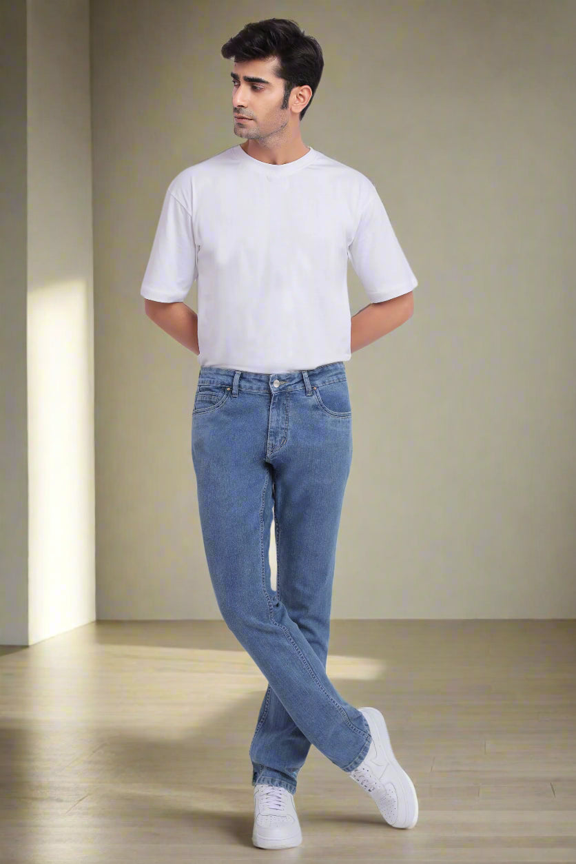 Buy Custom Made Mid Blue Straight Fit Jeans Men's – Enim