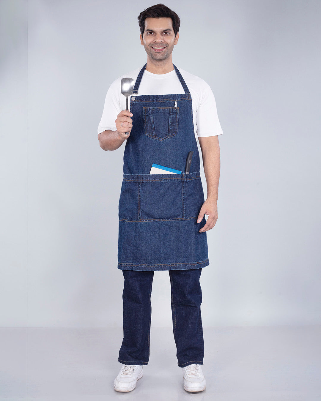 Shop Cusom Made Mid Blue Denim Aprons for Women Online – Enim Custom ...